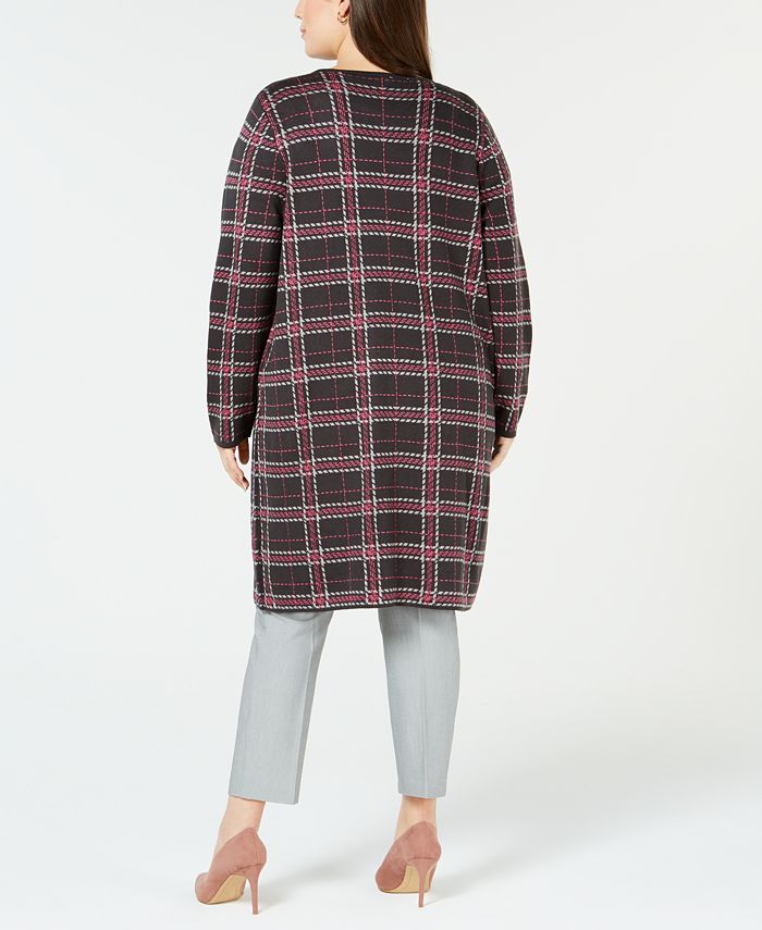 NY Collection Plus Size Jacquard Plaid Cardigan - Macy's