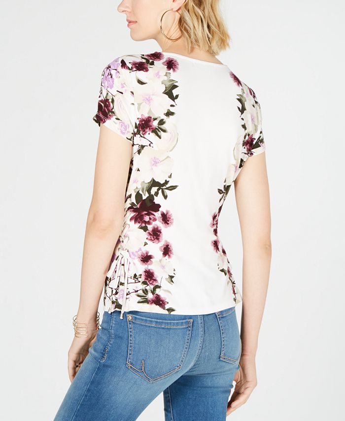INC International Concepts I.N.C. Printed Lace-Up Top, Created for Macy ...