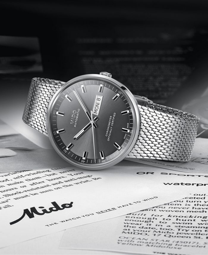 Mido Men's Swiss Automatic Commander II Cosc Stainless Steel Mesh ...