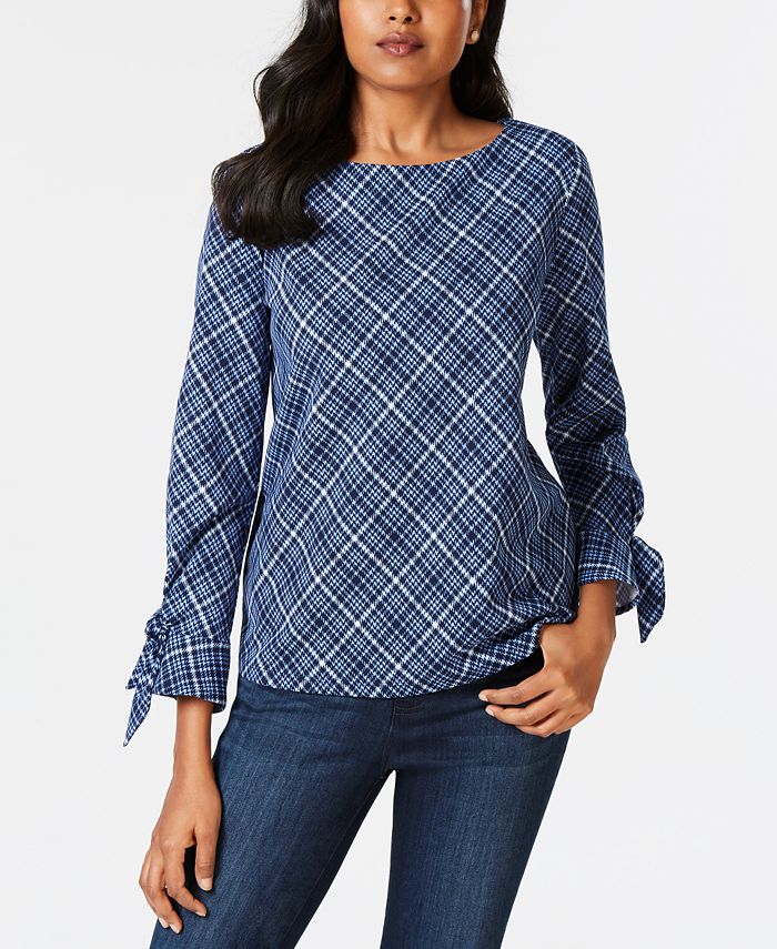 Charter Club Petite Checked-Print Top, Created for Macy's - Macy's