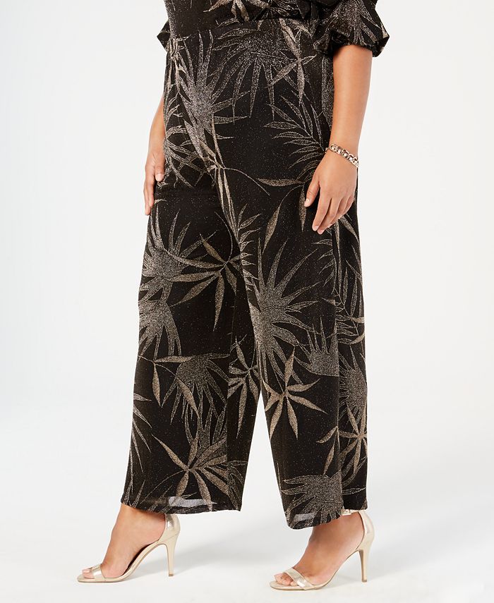 MSK Plus Size Metallic-Print Wide-Leg Pants - Macy's