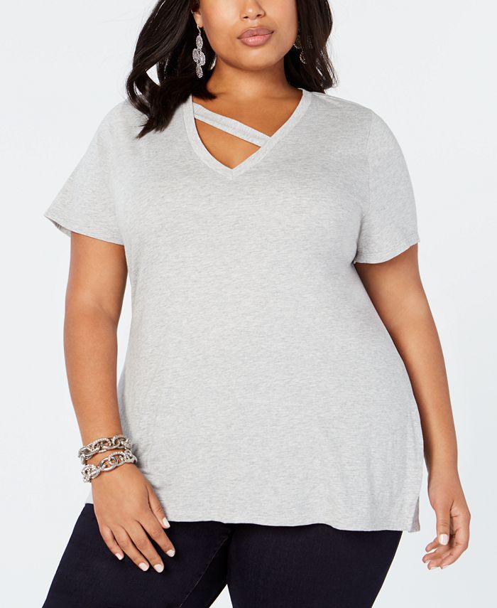 INC International Concepts I.N.C. Plus Size Strap-Neck T-Shirt, Created ...
