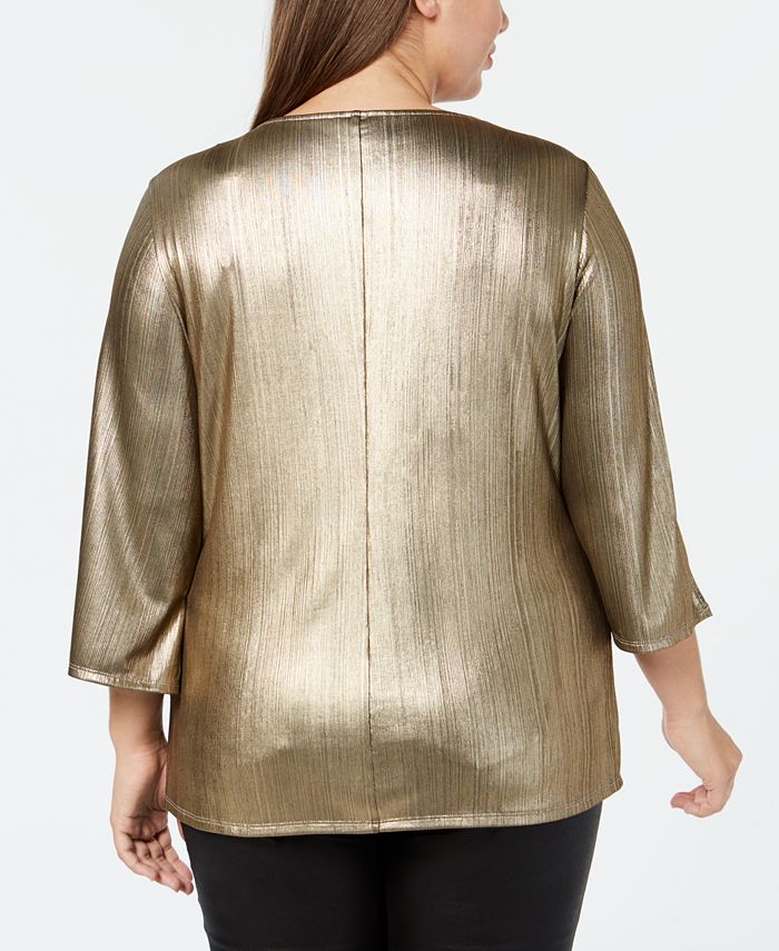 NY Collection Embellished Metallic Top - Macy's