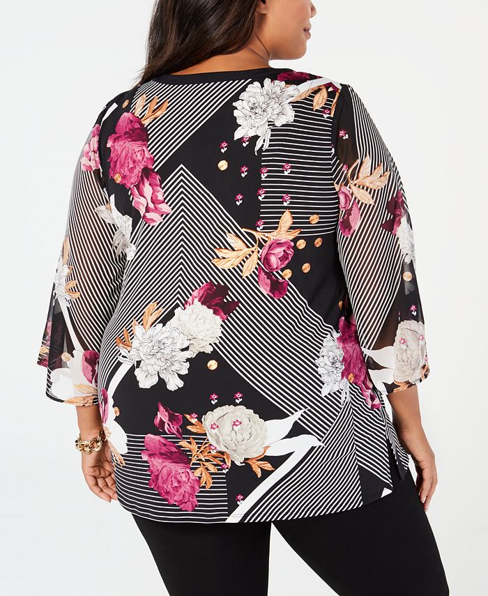 JM Collection Plus Size Foil-Print Embellished Tunic, Created for Macy ...