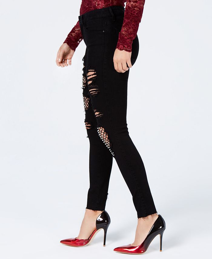 GUESS Ripped Mesh-Inset Jeans - Macy's