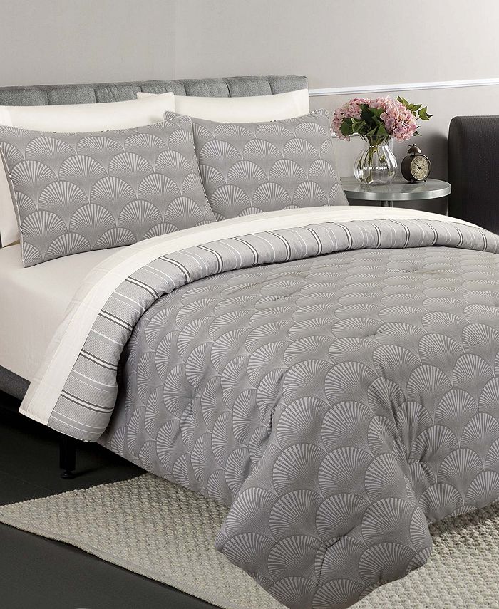 Nouvelle Home Ron Chereskin Modern Fanfair Gray King Duvet Set - Macy's