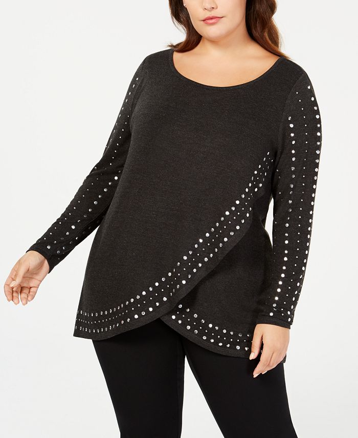 Belldini Plus Size Studded Tulip-Hem Sweater - Macy's