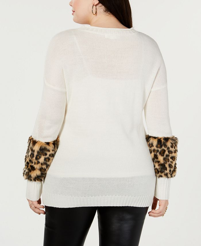 Planet Gold Trendy Plus Size Faux-Fur Trimmed Sweater - Macy's