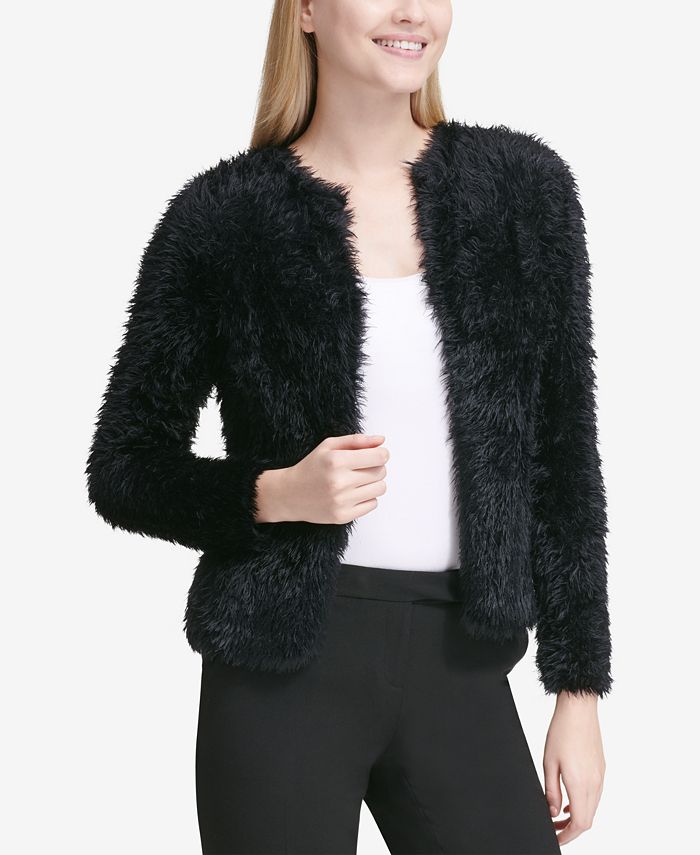 Calvin Klein Faux-Fur Cardigan Jacket - Macy's