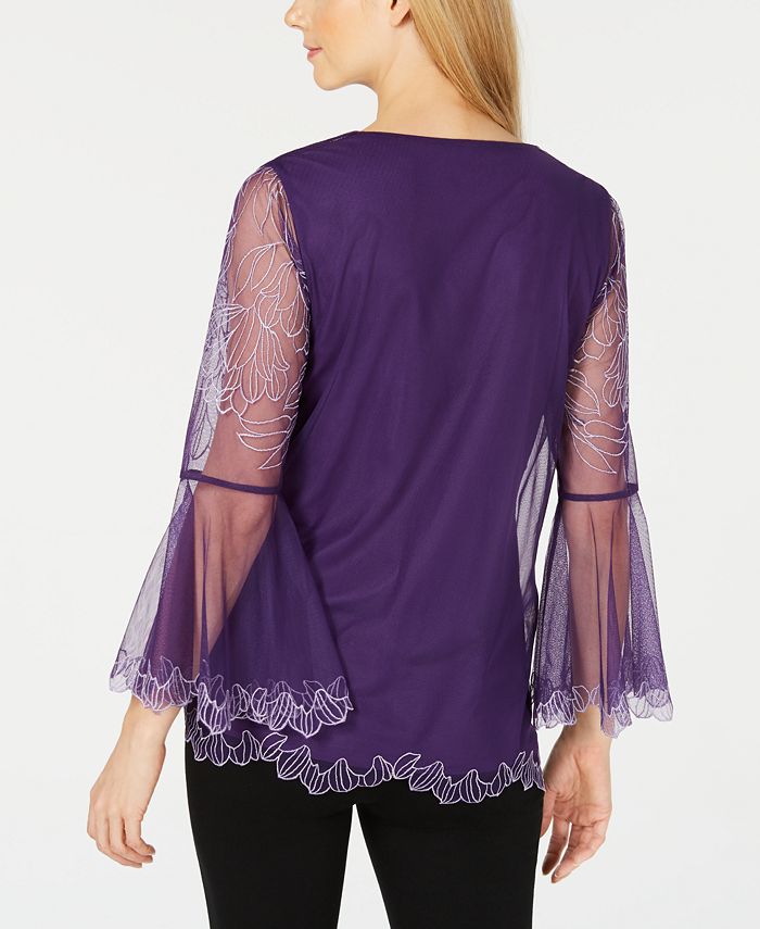 Alfani Embroidered Mesh Top, Created for Macy's - Macy's