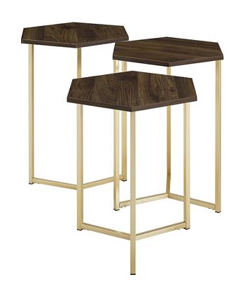 Walker Edison Set of 3 Hex Nesting Tables in Dark Walnut and Gold - Macy's