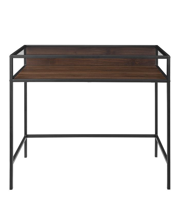 Walker Edison 35 inch Metal and Wood Compact Desk wtih Glass in Dark ...