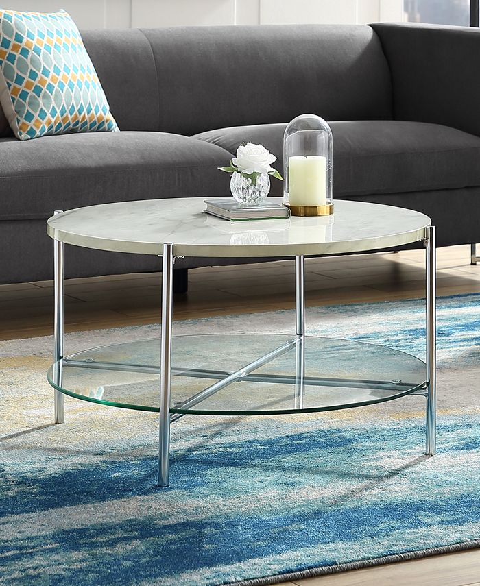 Walker Edison 32 inch Round Coffee Table in Faux Marble with Glass ...