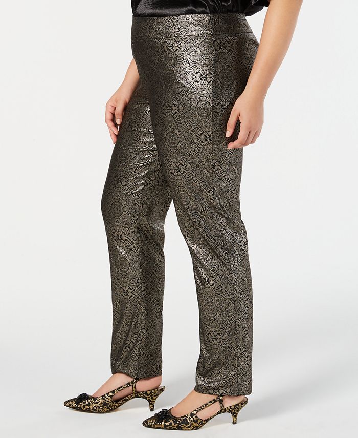 JM Collection Plus Size Metallic Tummy-Control Pants, Created for Macy ...
