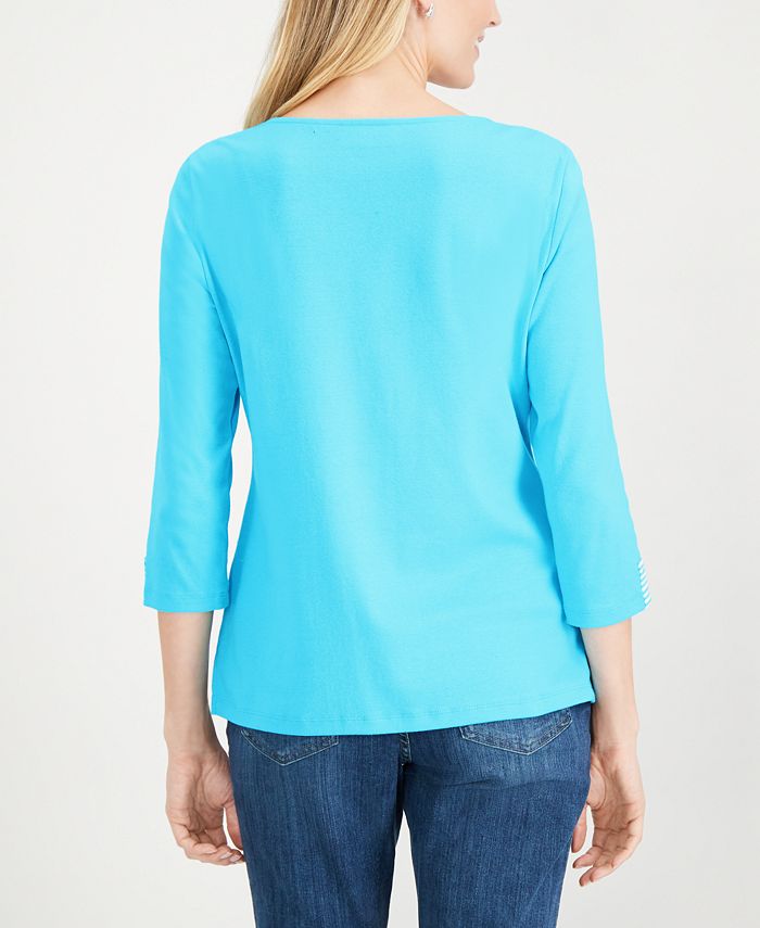 Karen Scott Neck-Inset Cotton Grommet Top, Created for Macy's - Macy's