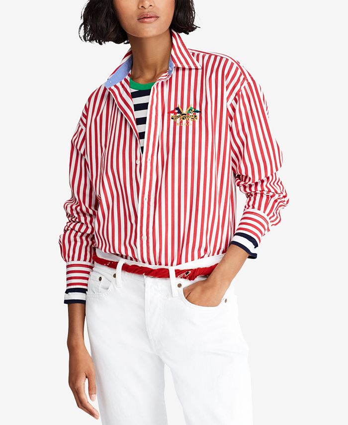 Polo Ralph Lauren Striped Cotton Boyfriend Shirt - Macy's