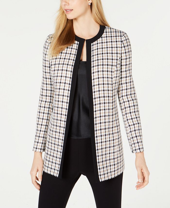 Kasper Jewel-Neck Plaid Topper Jacket - Macy's