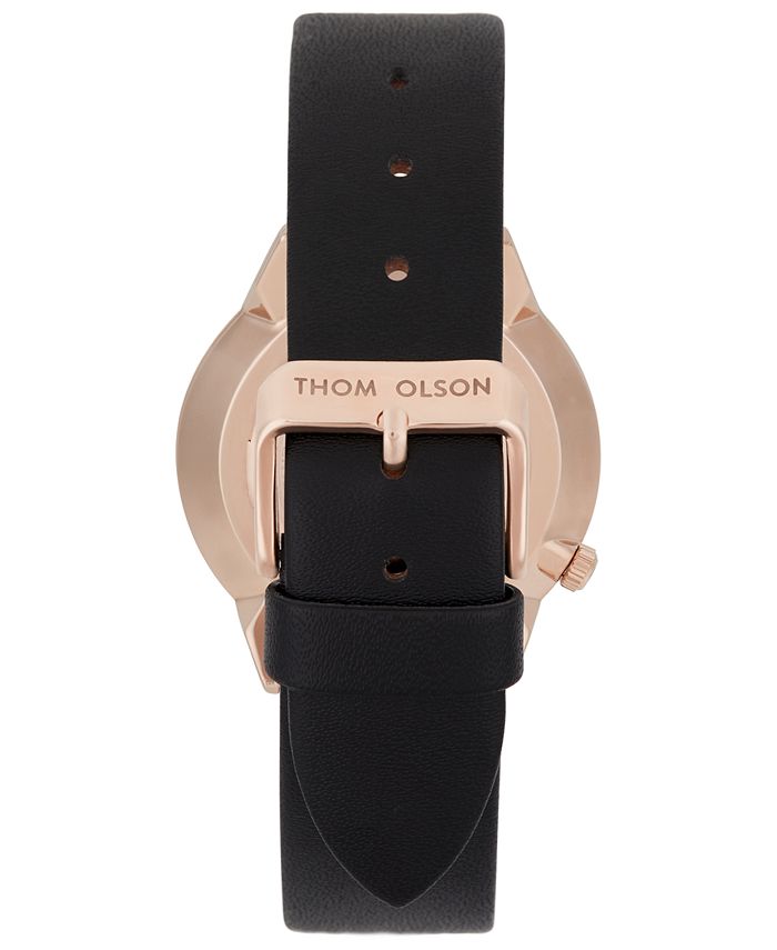 Thom Olson Women's Black Leather Strap Watch 34mm - Macy's