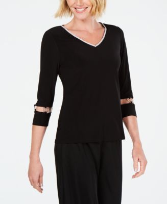 MSK Rhinestone-Trim Cut-Out Ring Top - Macy's