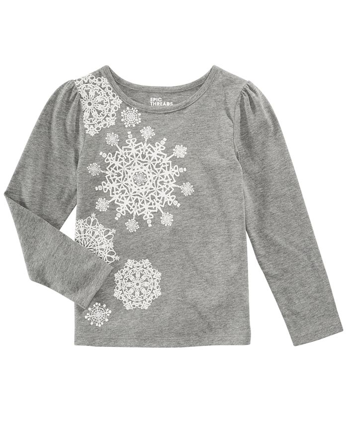 Epic Threads Toddler Girls Long-Sleeve Snowflake T-Shirt, Created for ...