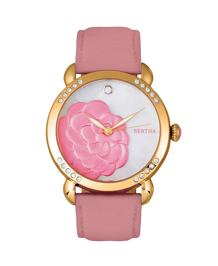 Bertha Quartz Daphne Collection Gold And Pink Leather Watch 38Mm - Macy's