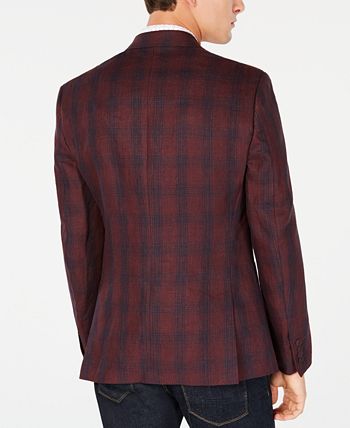 Bar III Men's Slim-Fit Red/Navy Plaid Sport Coat, Created for Macy's ...