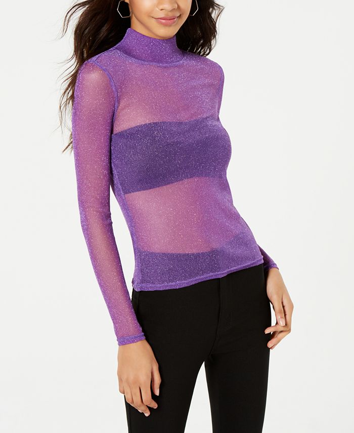 XOXO Juniors' Sheer Metallic Turtleneck Top - Macy's