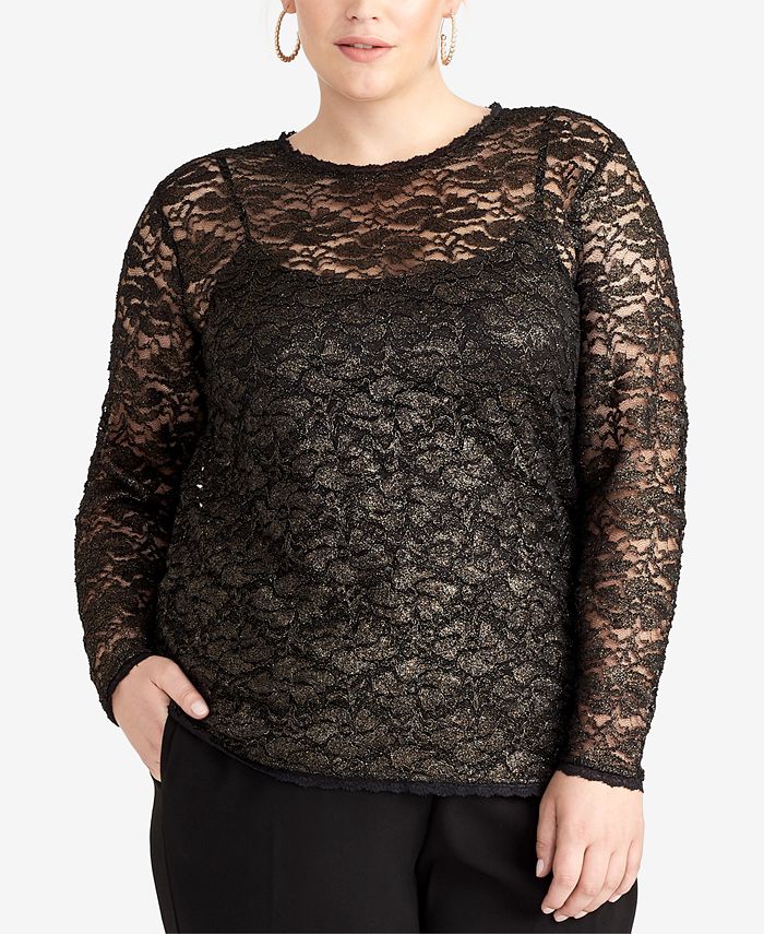 RACHEL Rachel Roy Trendy Plus Size Vivian Lace Top, Created for Macy's ...
