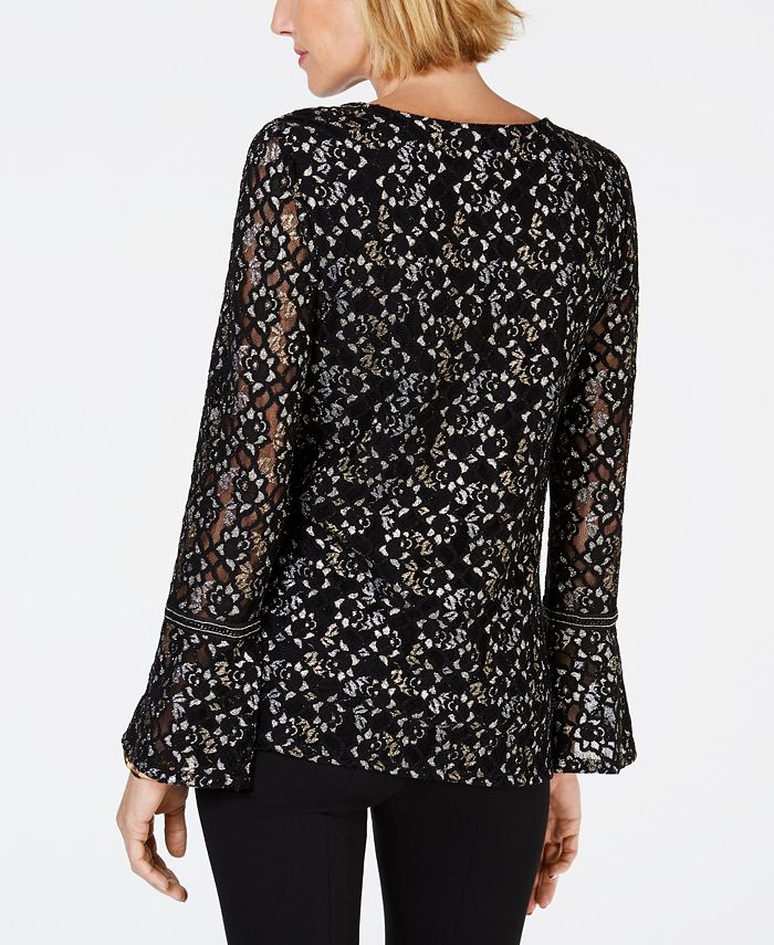 JM Collection Petite Metallic Lace Top, Created for Macy's - Macy's