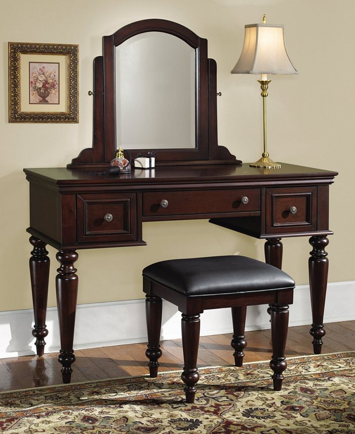 Home Styles Lafayette Cherry Vanity Table and Bench - Macy's
