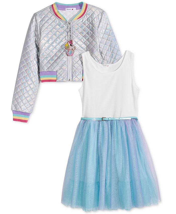 Beautees Big Girls 2-Pc. Quilted Bomber Jacket & Dress Set - Macy's