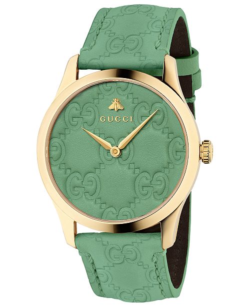 Gucci Unisex Swiss G-Timeless Green GG Signature Leather Strap Watch ...