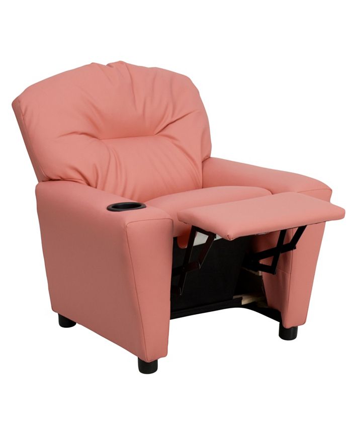 Flash Furniture Contemporary Pink Vinyl Kids Recliner With Cup Holder ...