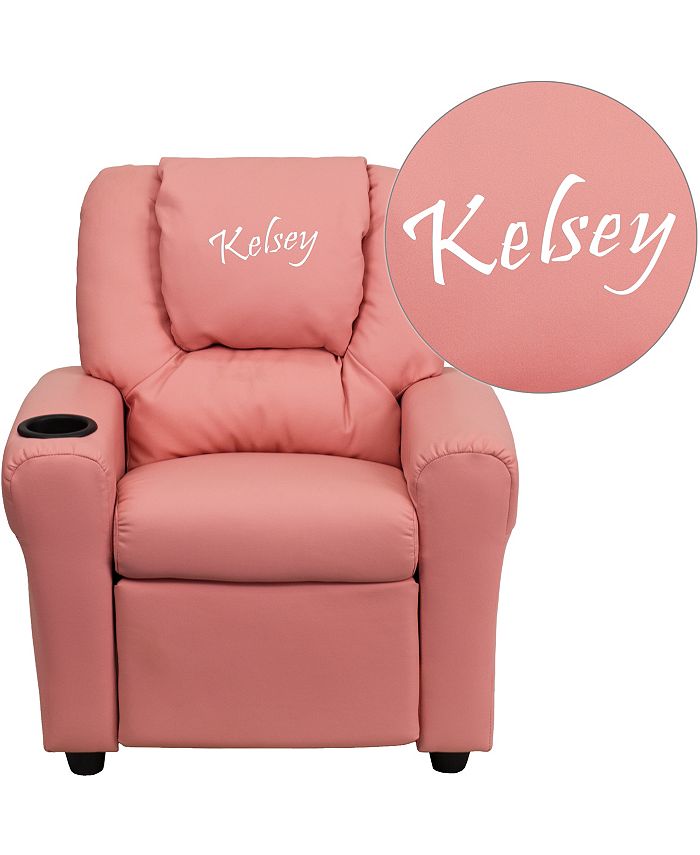 Flash Furniture Personalized Pink Vinyl Kids Recliner With Cup Holder ...