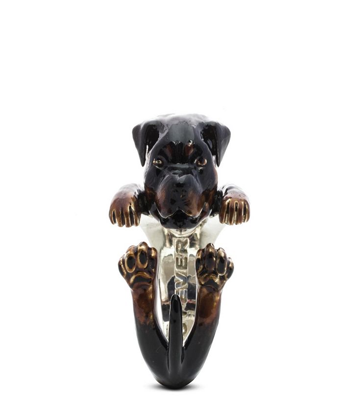 Dog Fever Rottweiler Hug Ring in Sterling Silver and Enamel - Macy's