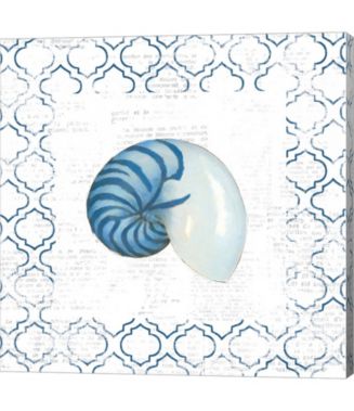 Navy Nautilus Shell on Newsprint by Emily Adams Canvas Art - Macy's