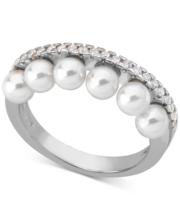 Majorica Sterling Silver Cubic Zirconia & Imitation Pearl Ring - Macy's