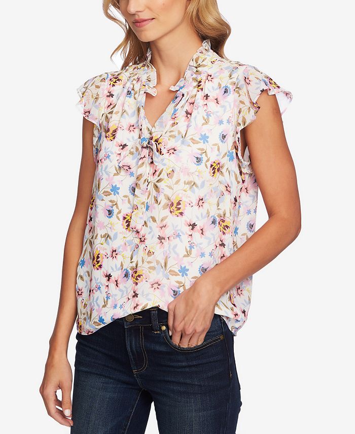 CeCe Floral-Print Ruffled Top - Macy's