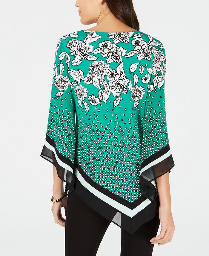 Alfani Petite Mixed-Print V-Hem Top, Created for Macy's - Macy's