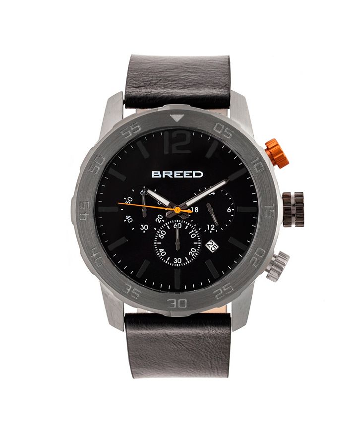 Breed Quartz Manuel Chronograph Gunmetal And Black Genuine Leather ...