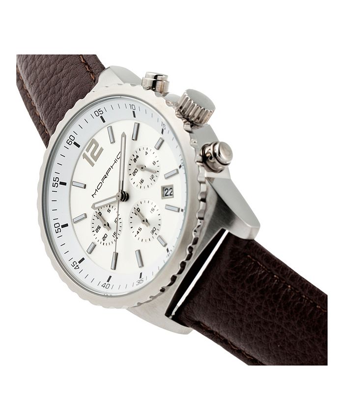 Morphic M67 Series, Silver Case, Chronograph Brown Leather Band Watch w ...