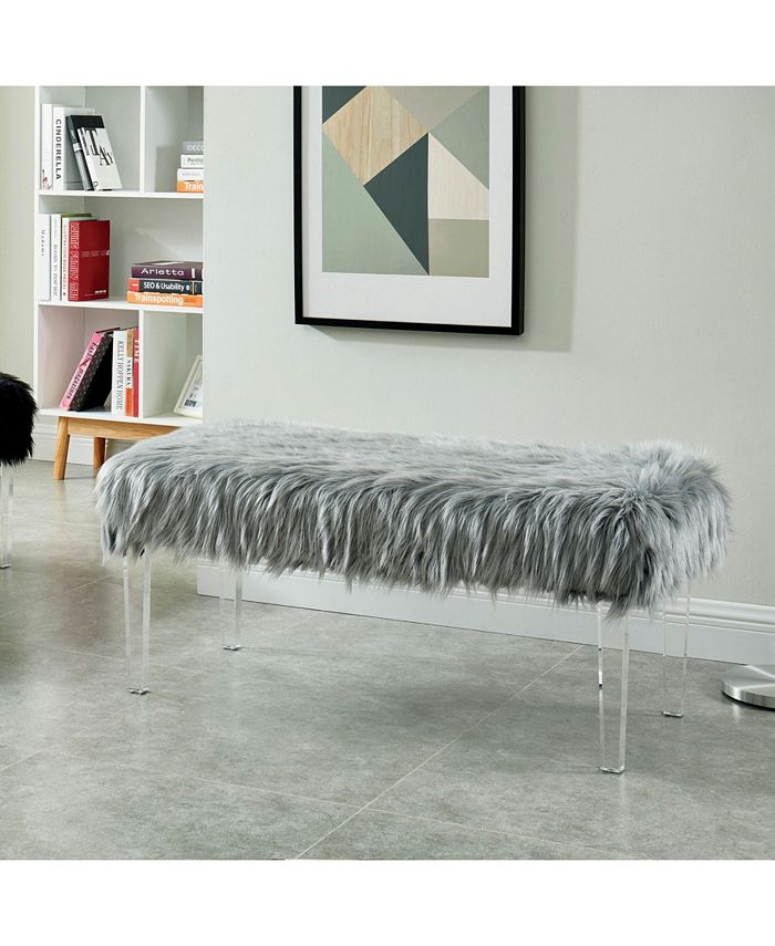 Furniture of America Raven II Faux Fur Acrylic Bench - Macy's