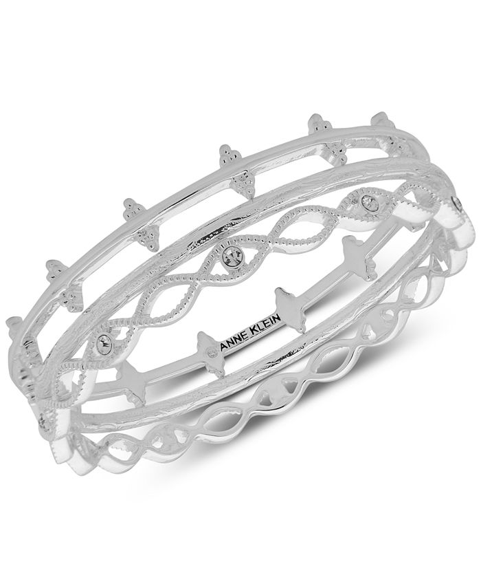 Anne Klein Silver-Tone 3-Pc. Set Crystal Bangle Bracelets, Created for ...
