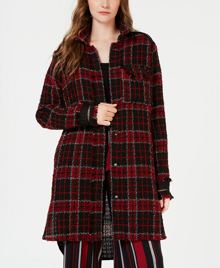 STELLA + GINGER Plaid Lace-Contrast Shirt Jacket - Macy's