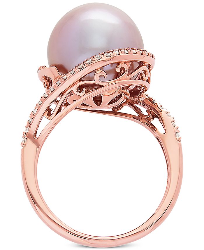 Honora Pink Cultured Freshwater Ming Pearl (13mm) & Diamond (1/4 ct. t ...