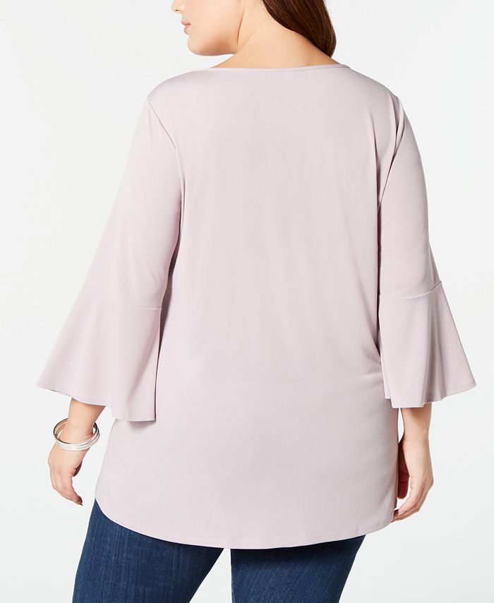 NY Collection Plus Size Bell-Sleeve Keyhole Blouse - Macy's