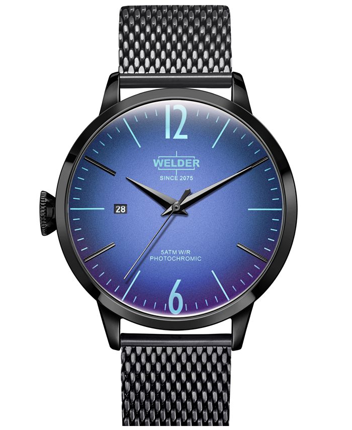 WELDER Men's Black Stainless Steel Mesh Bracelet Watch 42mm - Macy's