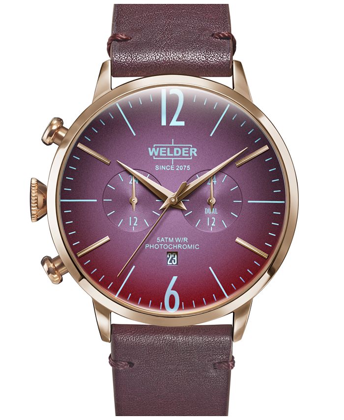WELDER Men's Burgundy Leather Strap Watch 45mm - Macy's