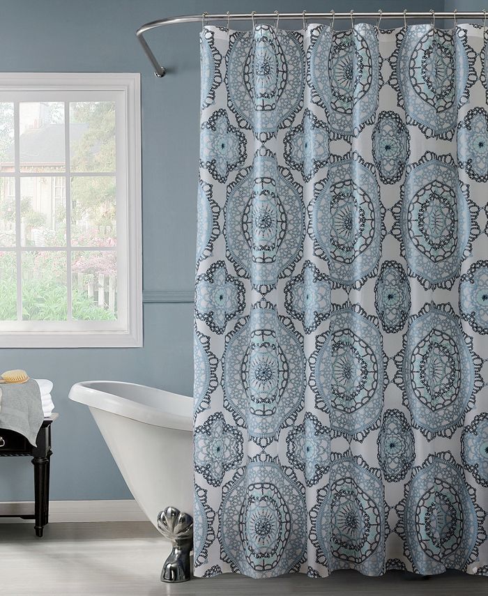 Bath Bliss Mandula Design Shower Curtain in Blue & Green - Macy's
