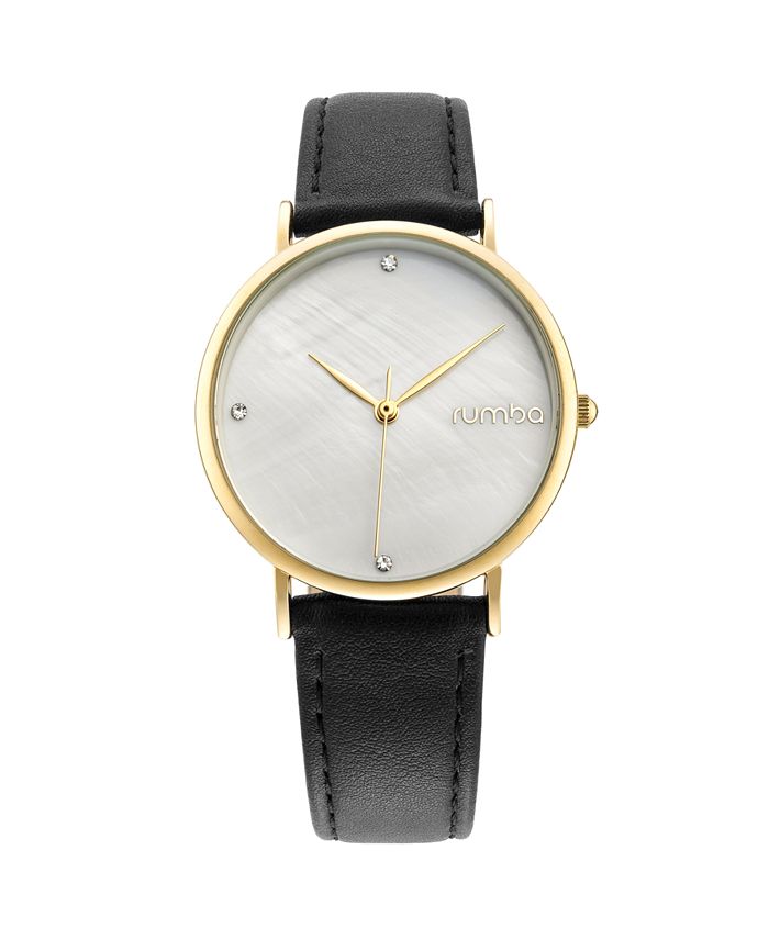 RUMBATIME Lafayette Black Leather Gold Women's Watch - Macy's